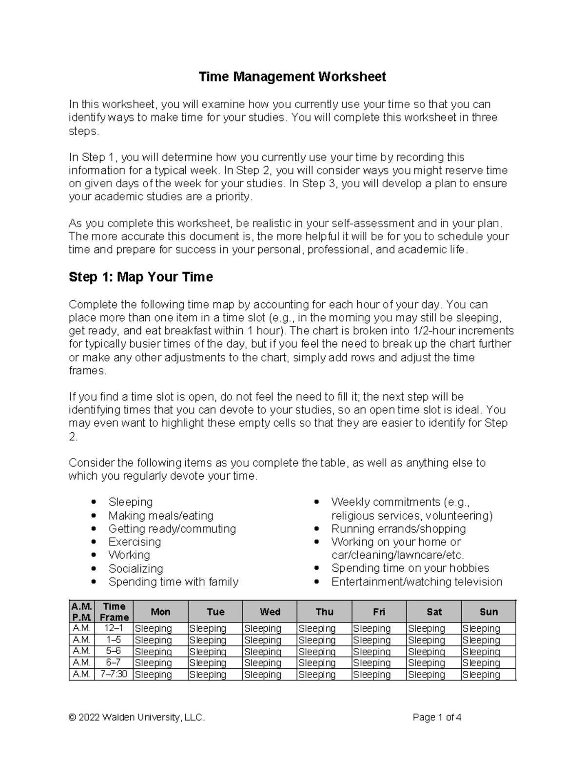 Time management worksheet for effective study planning - Studocu