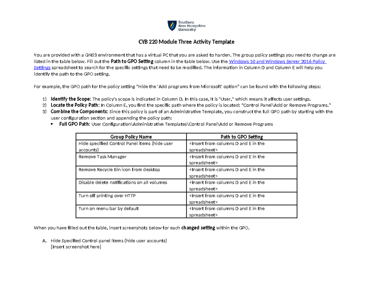 CYB 220 Module Three Activity Template - CYB 220 Module Three Activity ...