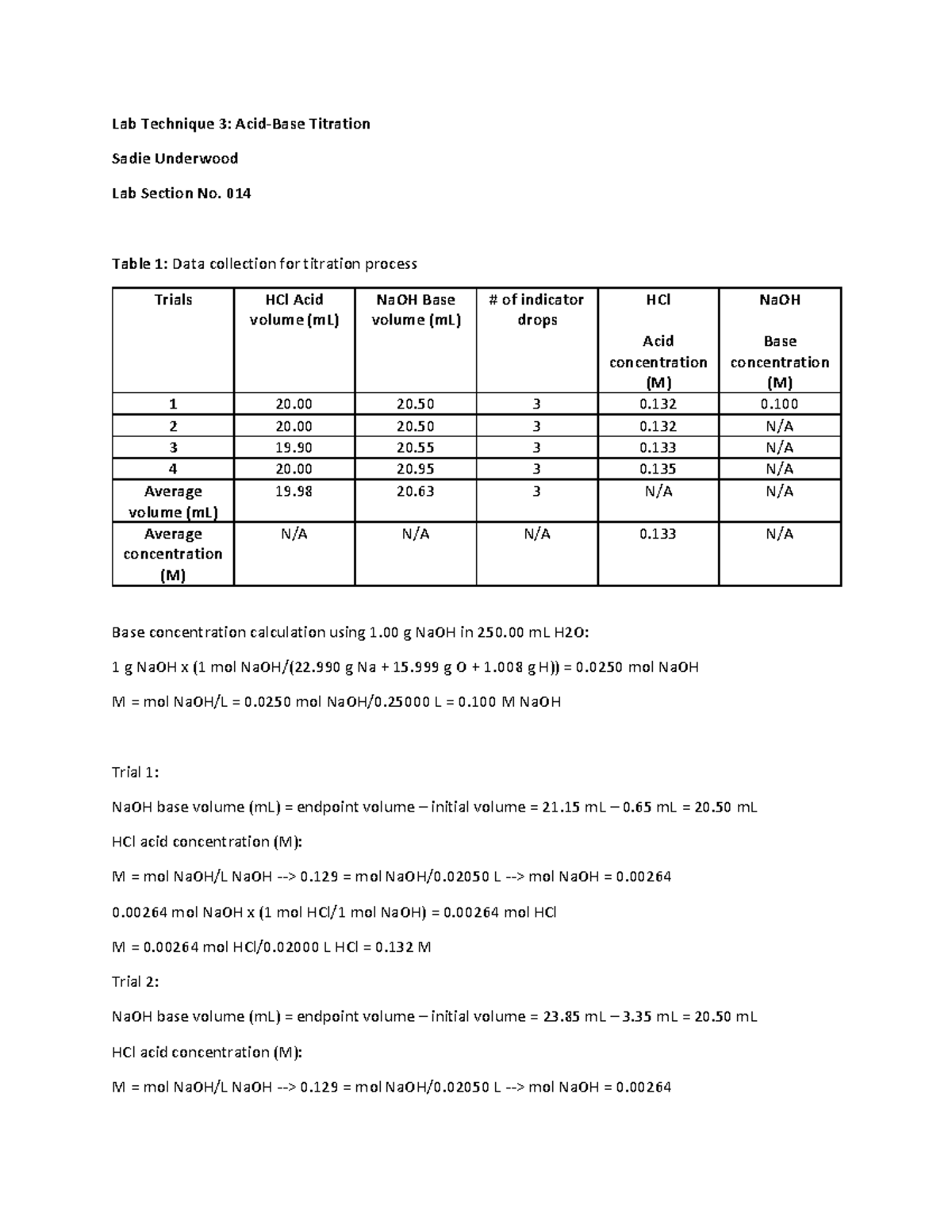 Module 3: Acid-Base Titration Post-Lab Questions & Data Analysis - Studocu
