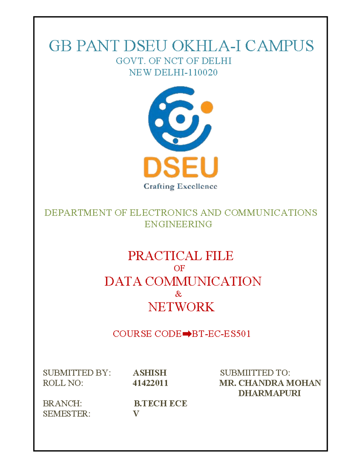 DCN Practical File - Data Communication & Network (BT-EC-ES) - Studocu