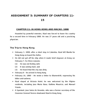 Life and Works of Rizal (Zaide) Chapter 6-10 Summaries - ASSIGNMENT 3: SUMMARY OF CHAPTERS 6 ...