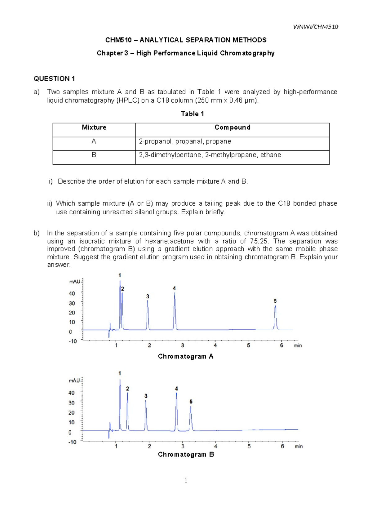 Exercise Chapter 3 - Q - tutorial 3 - WNWI/CHM CHM510 – ANALYTICAL SEPARATION METHODS Chapter 3 ...