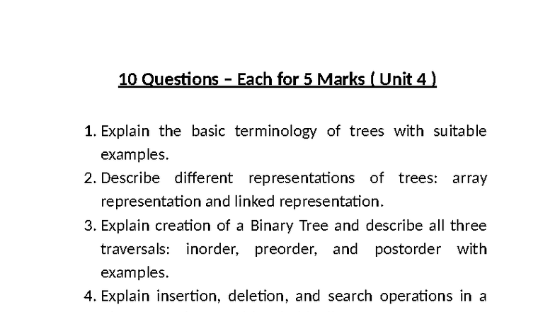 DS Unit 4 Question Bank: Trees and Heaps Explained - Studocu