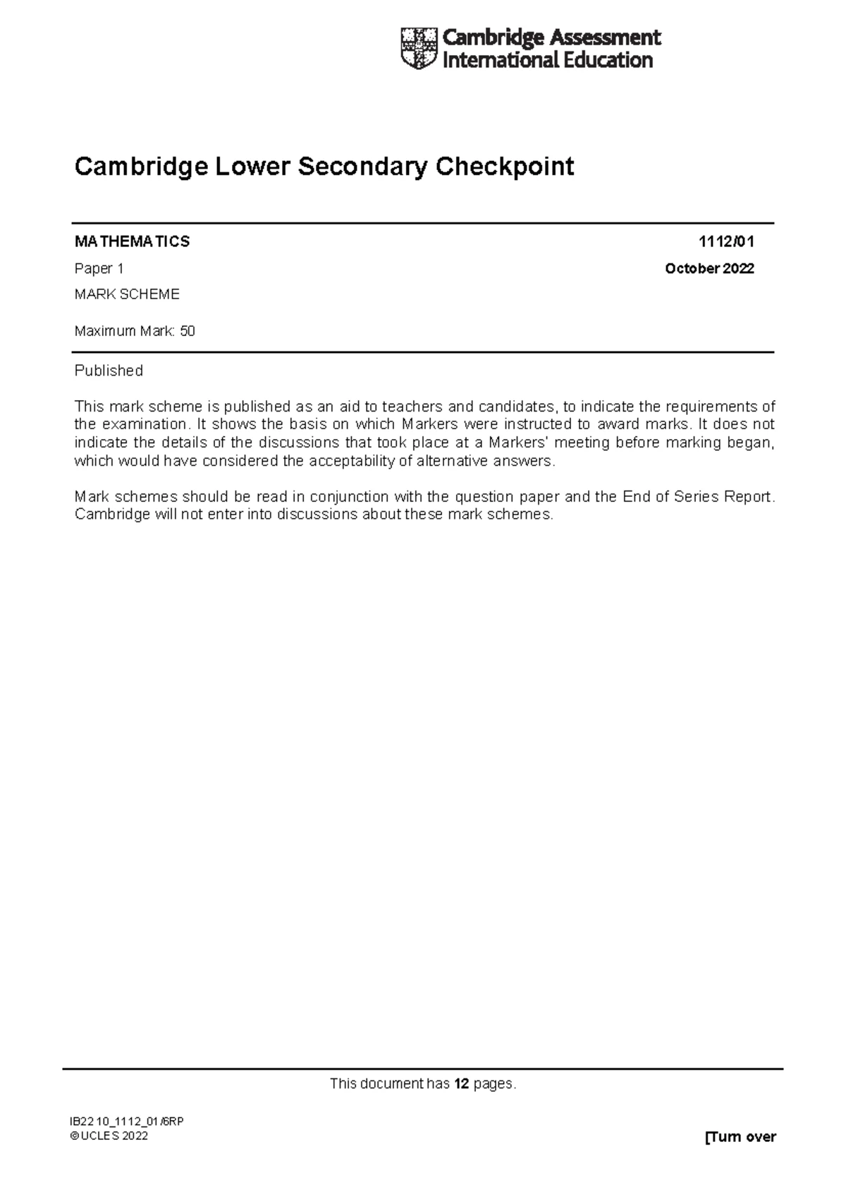 Cambridge Lower Secondary Science Checkpoint Paper 1 - April 2023 - Studocu