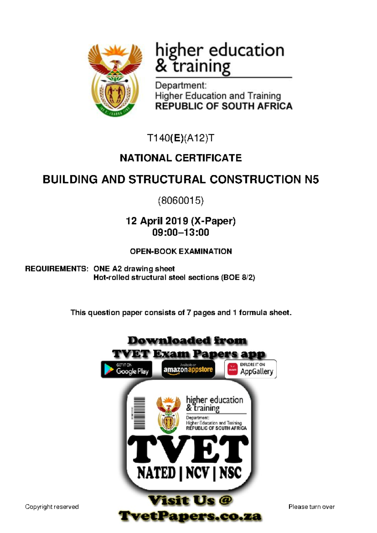 BSC 8060015 Exam Paper - Building & Structural Construction N (April ...