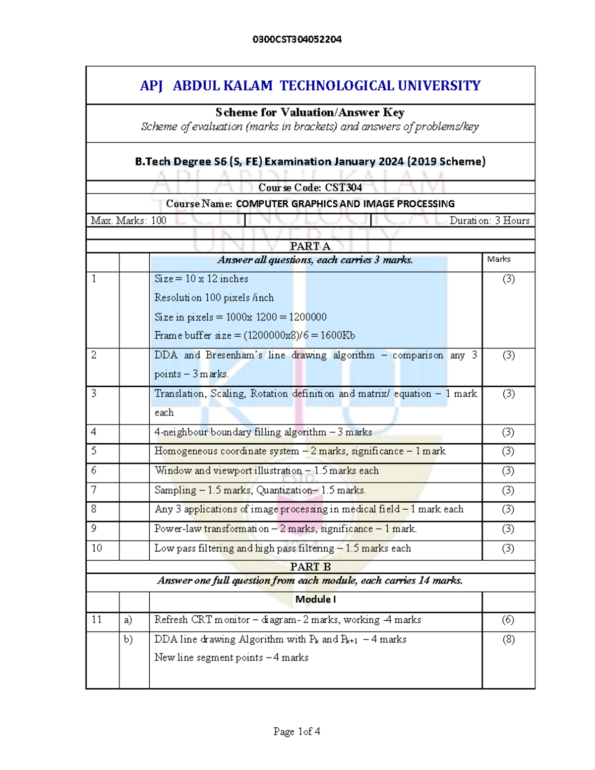 CST304 - Scheme for Valuation/Answer Key in Computer Graphics - Studocu
