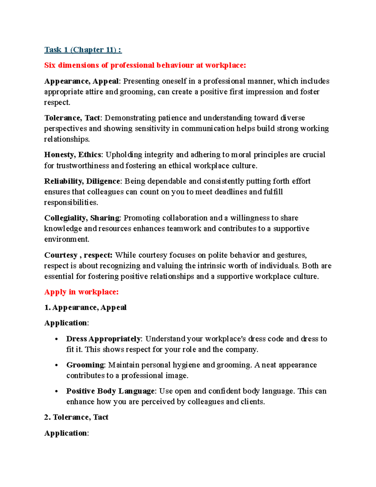 Week 6 practice questions - Task 1 (Chapter 11) : Six dimensions of ...