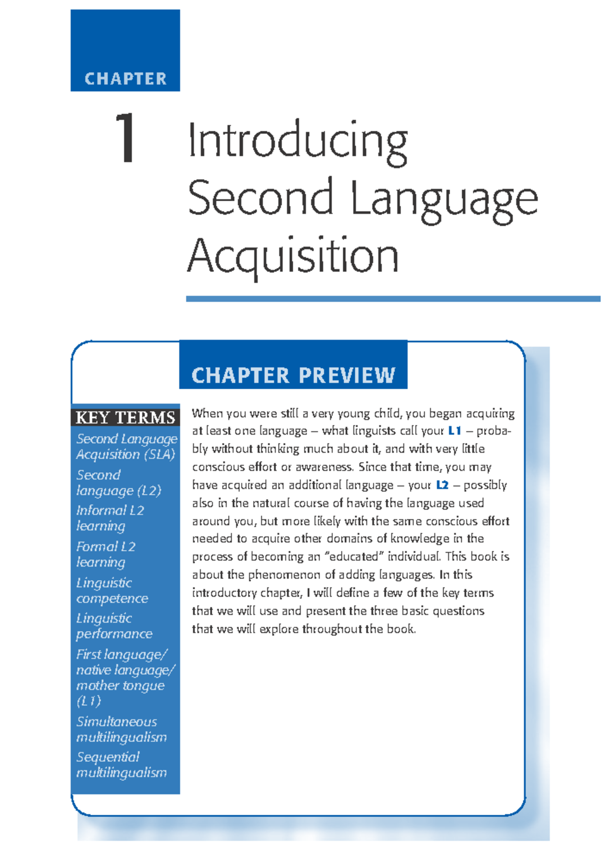 Chapter 1: Introduction to Second Language Acquisition (SLA) - Studocu