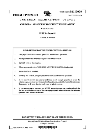 CXC CSEC Chemistry Paper 02 General Proficiency January 2022 Exam - Studocu