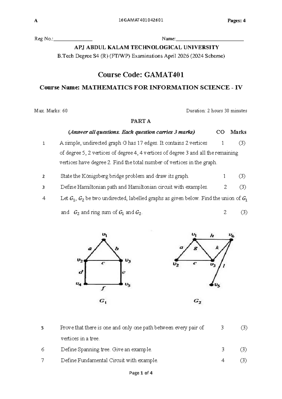 GAMAT401 Final Exam Notes: Graph Theory Concepts and Problems - Studocu