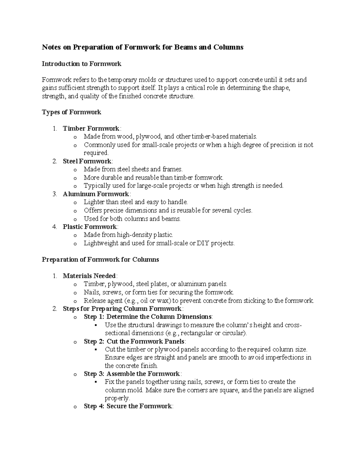 Notes on Formwork Preparation for Beams and Columns: Key Guidelines ...