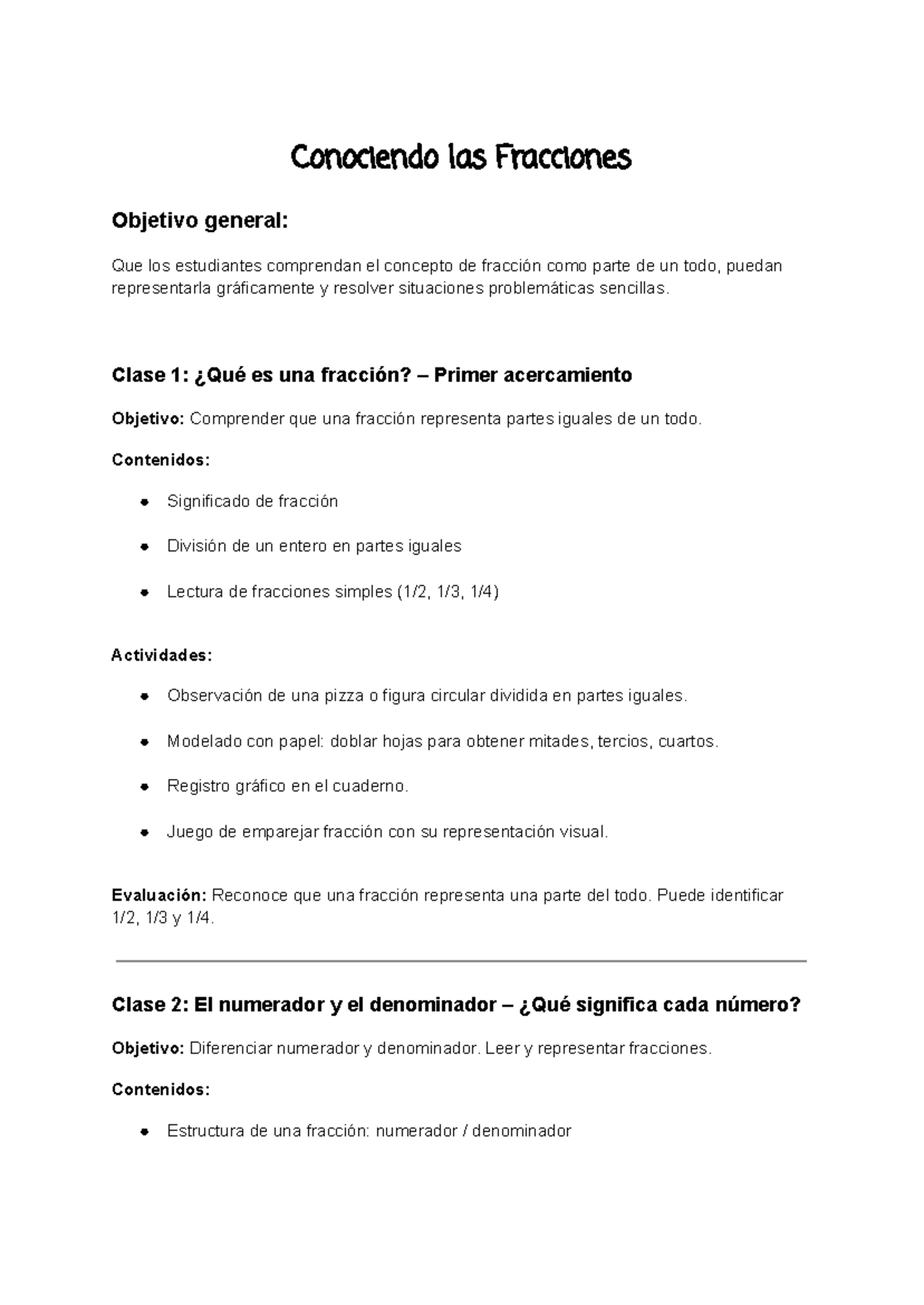 Conociendo las Fracciones: Clase 1 a 3 - Conceptos y Actividades - Studocu