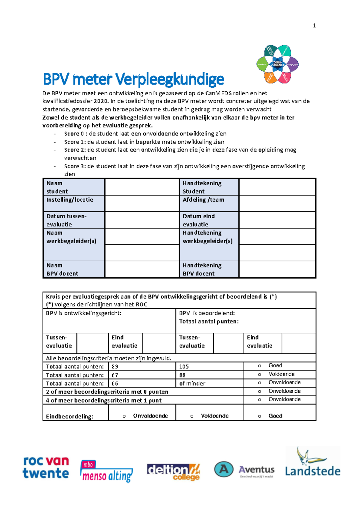 BPV Meter Verpleegkundige Evaluatieformulier (815761481202) - Studeersnel