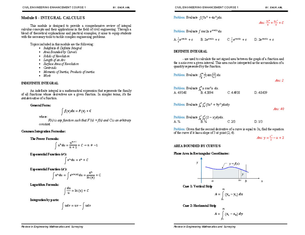 EC-1 Module 8: Integral Calculus Concepts for Civil Engineering - Studocu