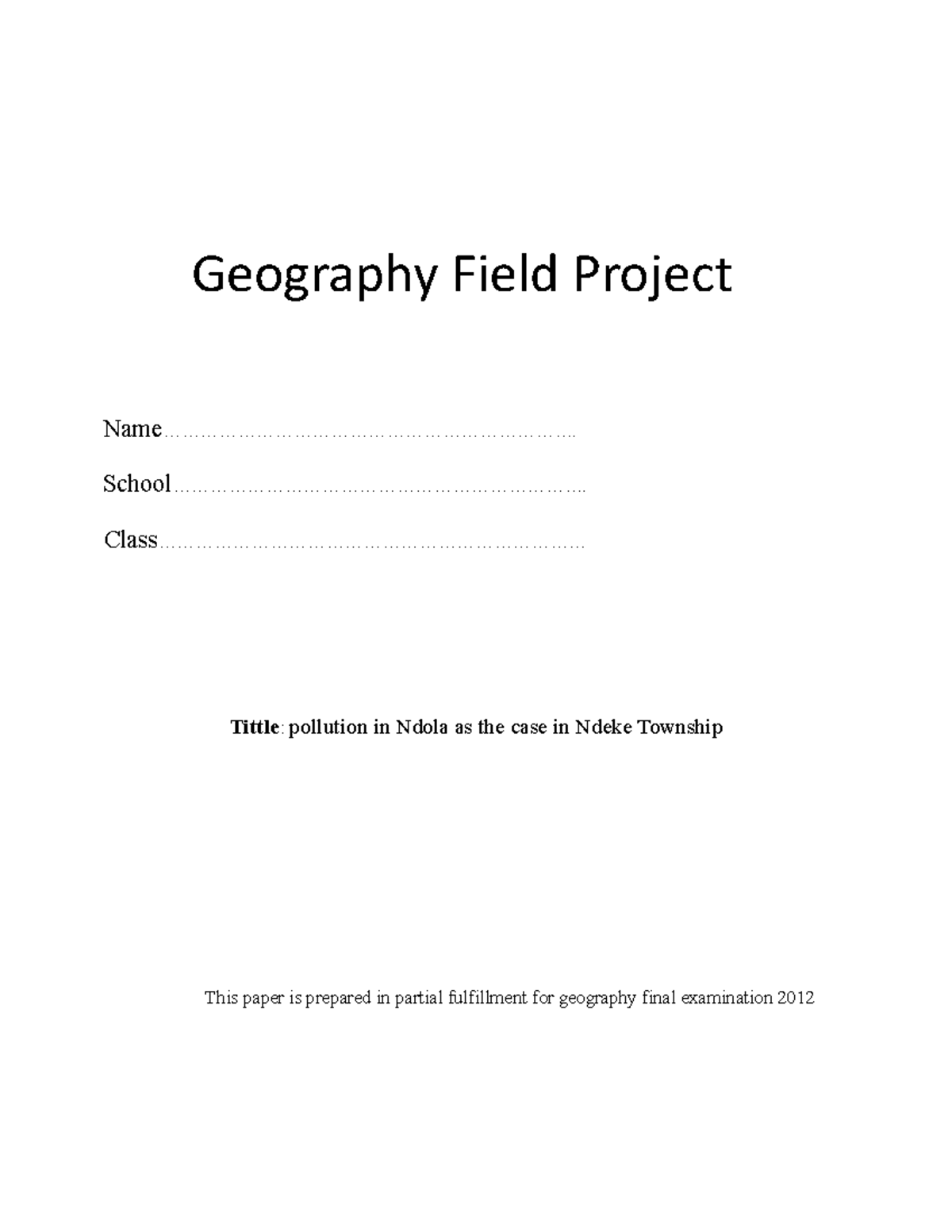 Geography Field Project: Pollution in Ndola - Final Exam Report - Studocu