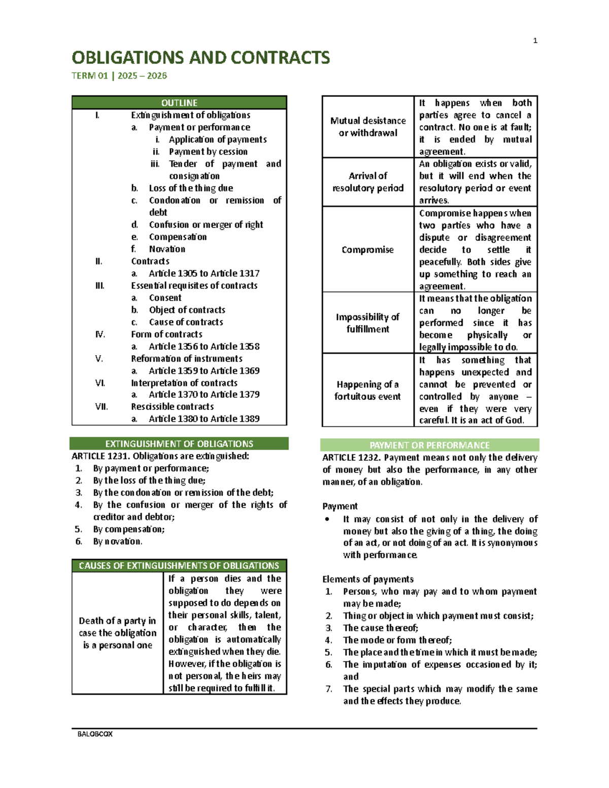 OBLIGATIONS AND CONTRACTS TERM 01 2025-2026: FINAL EXAM COVERAGE - Studocu