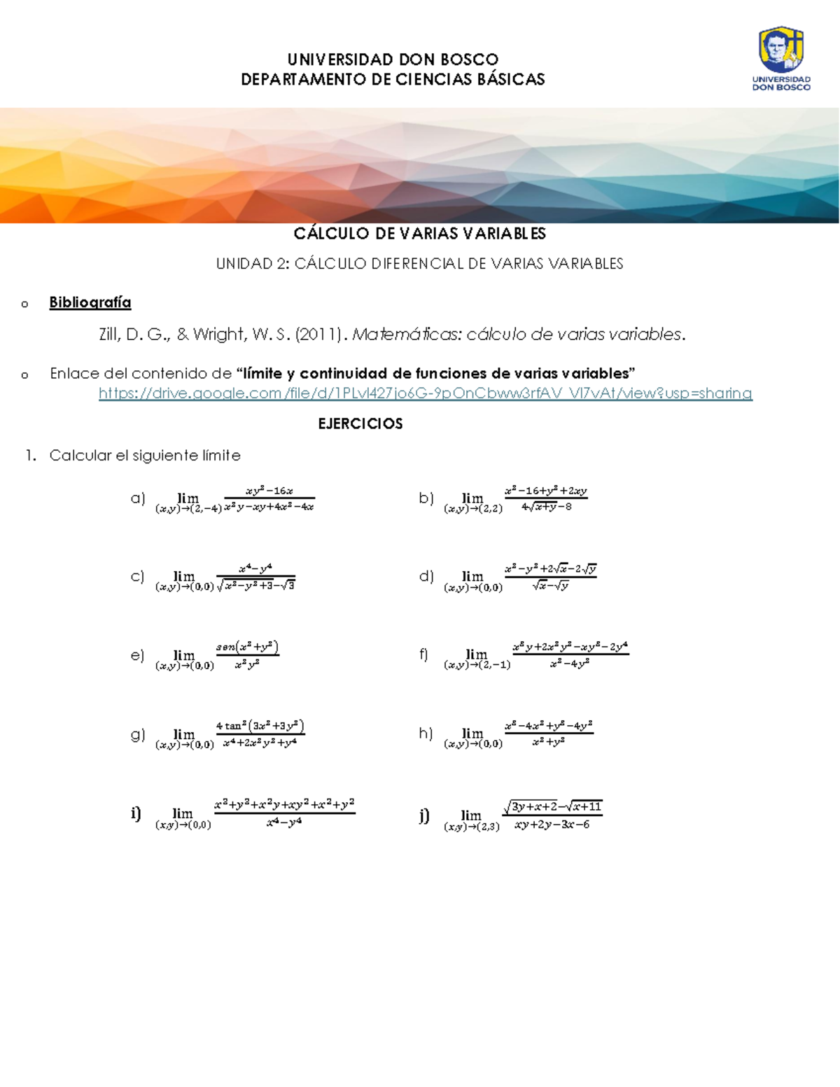 CÁLCULO DIFERENCIAL DE VARIAS VARIABLES - UNIDAD 2 - Ejercicios - Studocu