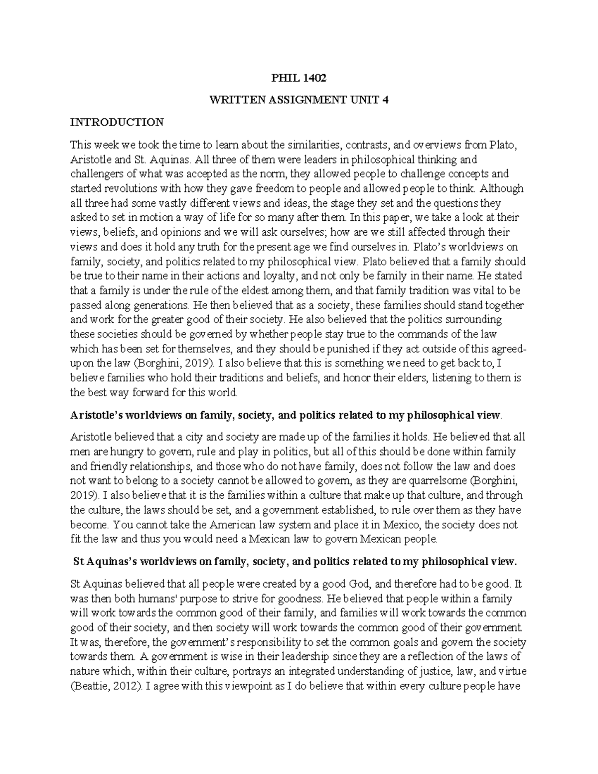 PHIL 1402 Written Assignment: Philosophical Views of Plato, Aristotle ...