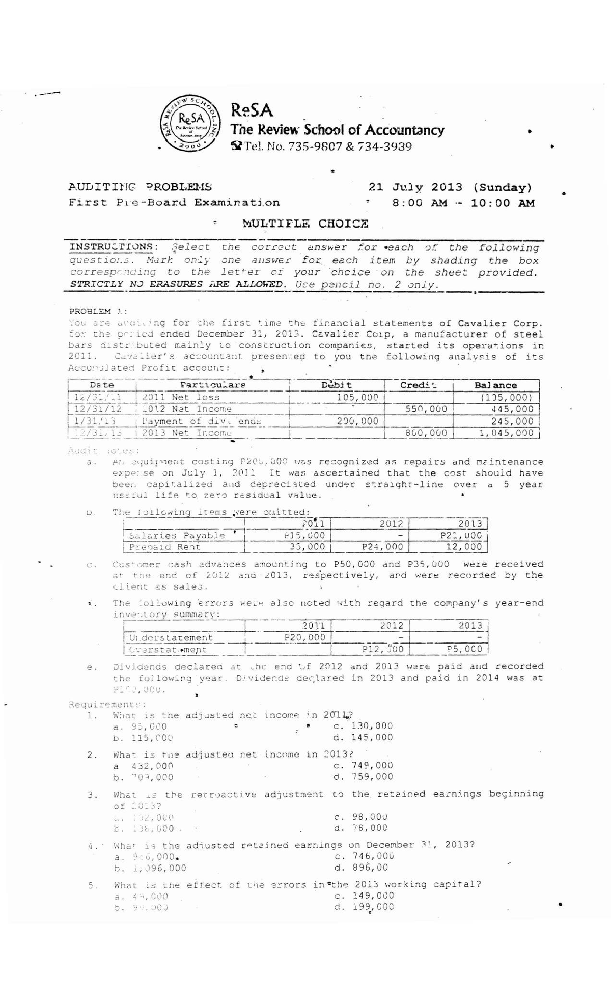 AP3 - REVIEWER FOR AUDITING PROBLEMS FIRST EXAMINATION - Studocu