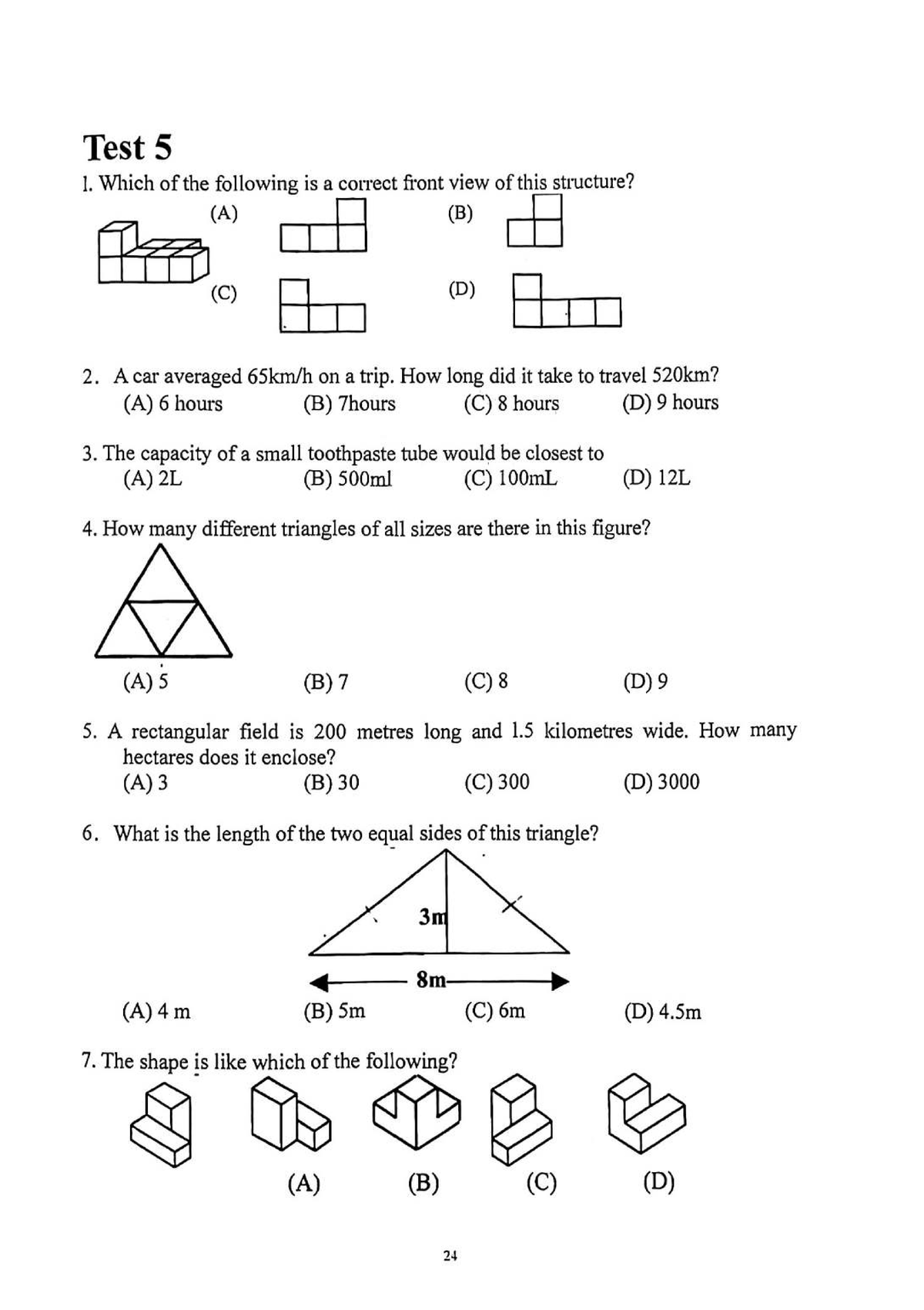 Math 5 - BSHS Test 5: Structure, Geometry, and Measurement Questions ...