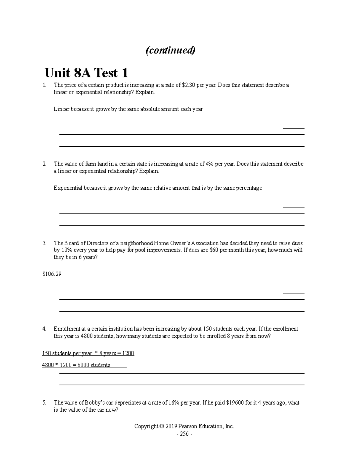 Unit 8A Extra Credit Test: Math Word Problems - Studocu