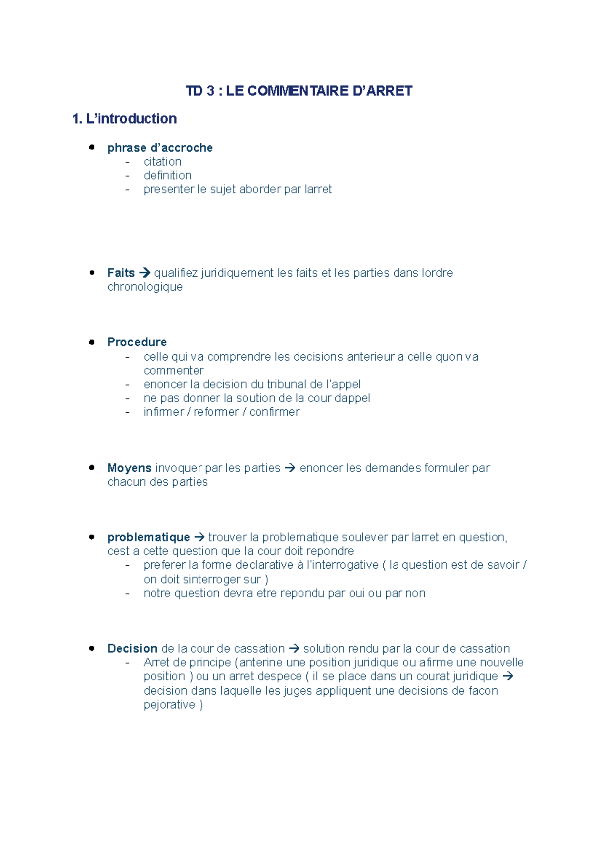 Méthodologie du Commentaire d'Arrêt - TD 3 Notes détaillées - Studocu