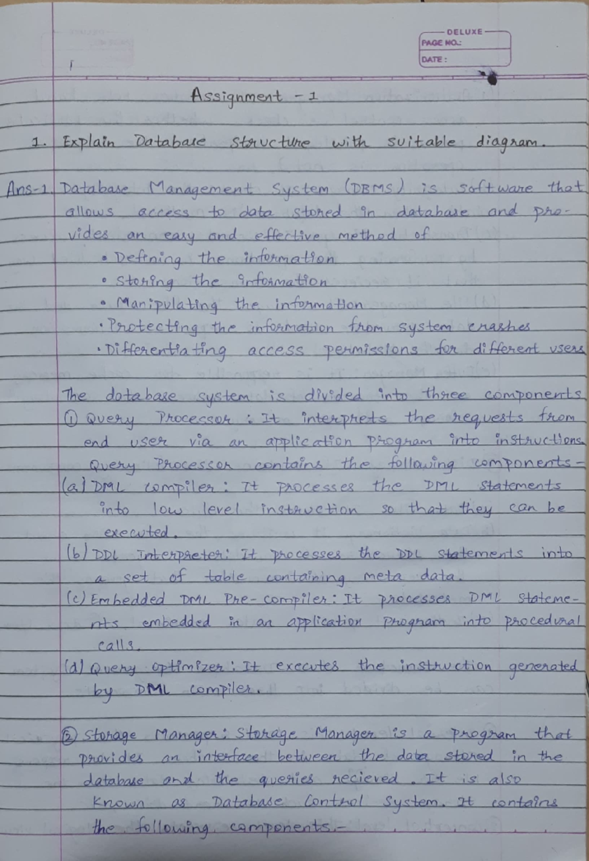 DBMS Assignment 1: Database Architecture and Structure Explained - Studocu