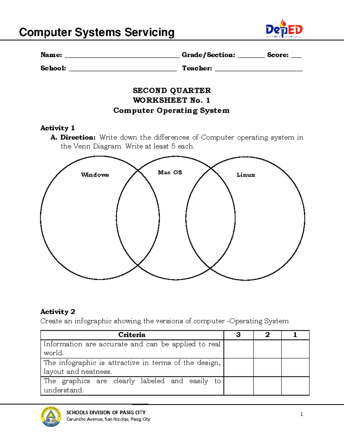 TVL CSS11 Q2 DW1 - none - 1 Computer Systems Servicing SCHOOLS DIVISION ...