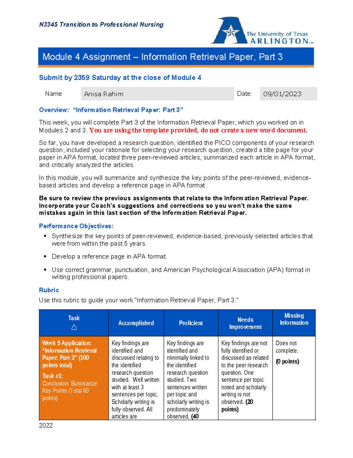 N3345 Module 4 Information Retrieval Paper: Part 3 Assignment Guide ...