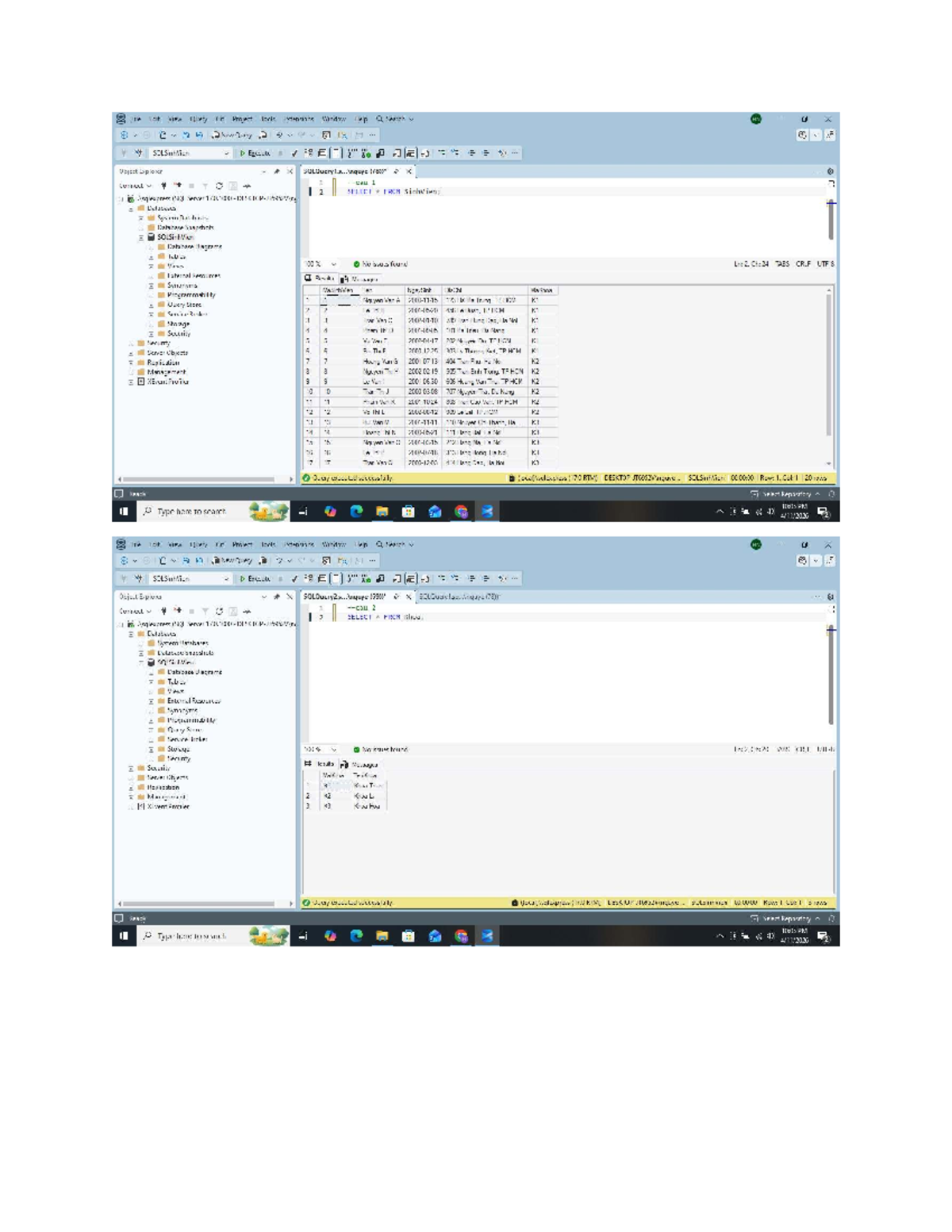 SQLSinhVien Database Management and Querying Overview - Studocu