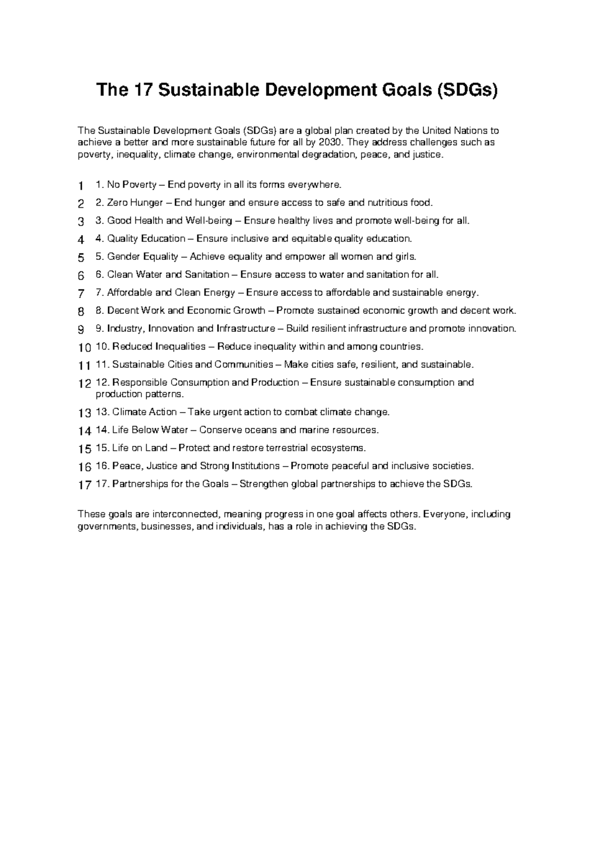 The 17 Sustainable Development Goals (SDGs) Overview - Studocu