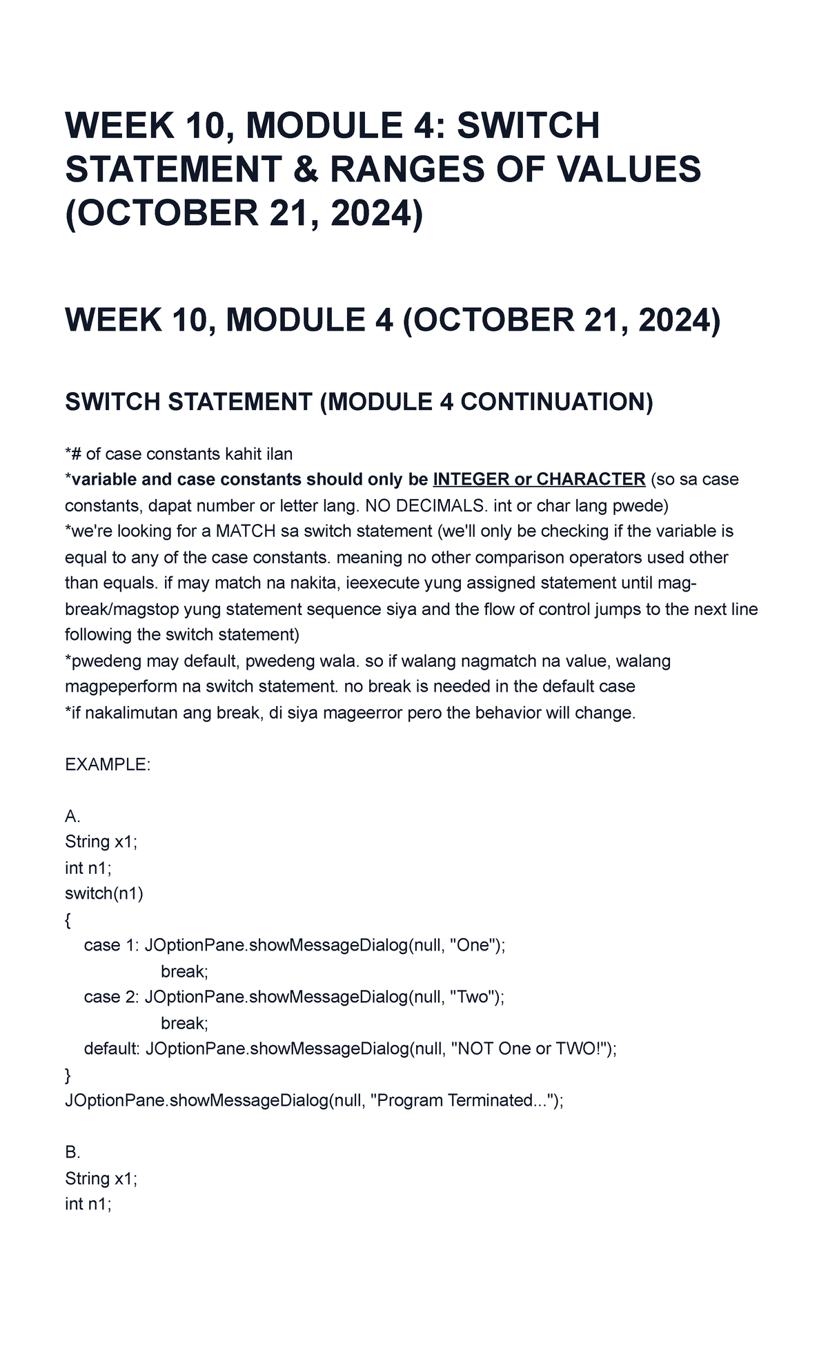 Week 10 Module 4 Switch Statement And Ranges Of Values October 21 2024 Week 10 Module 4