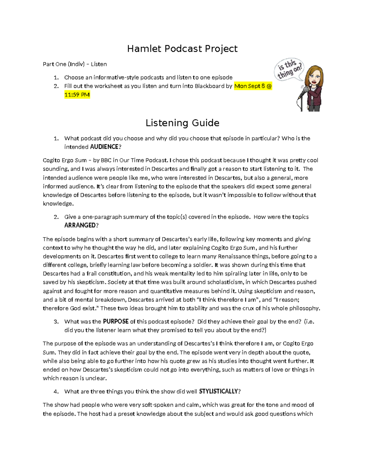 Hamlet Podcast Project: Listening Guide for Cogito Ergo Sum - Studocu