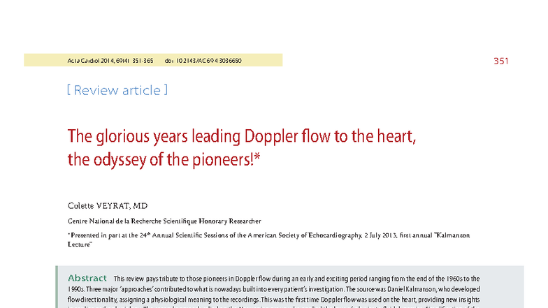 Pioneering Cardiac Doppler Flow: A Historical Review (Acta Cardiol 69(4 ...