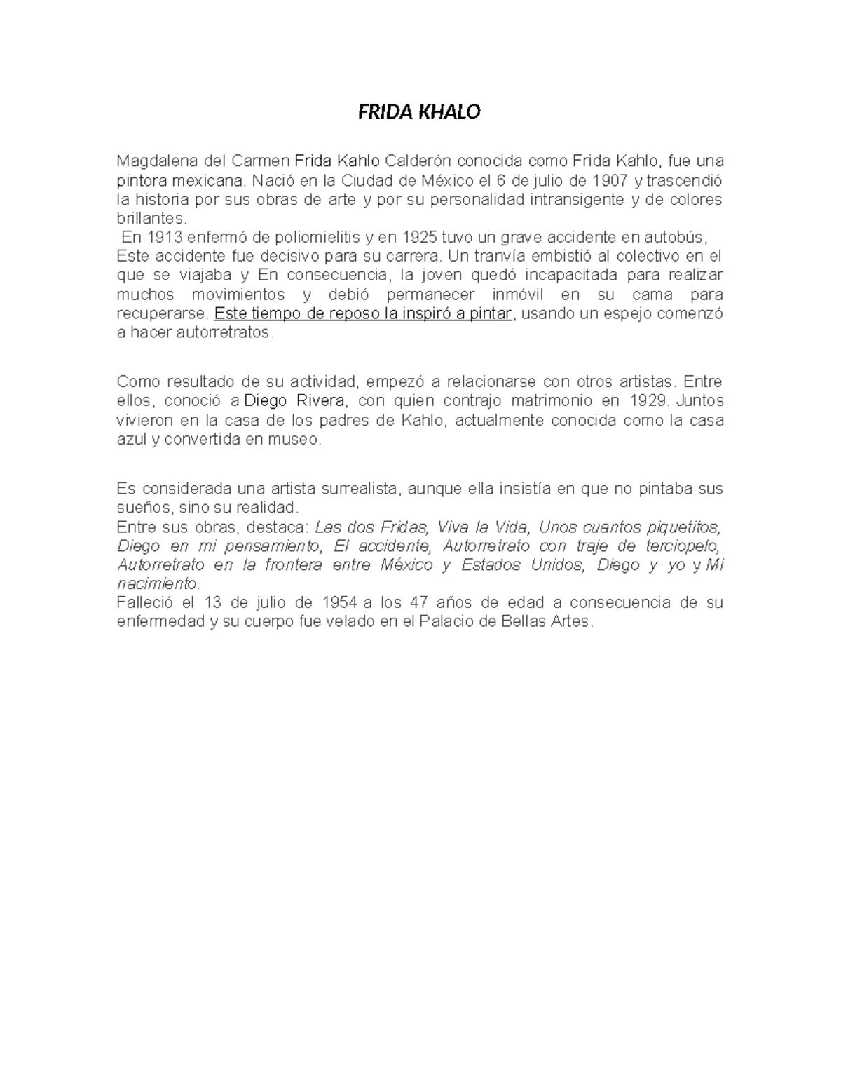 Reseña - VIDA DE UNA PINTORA - FRIDA KHALO Magdalena del Carmen Frida ...