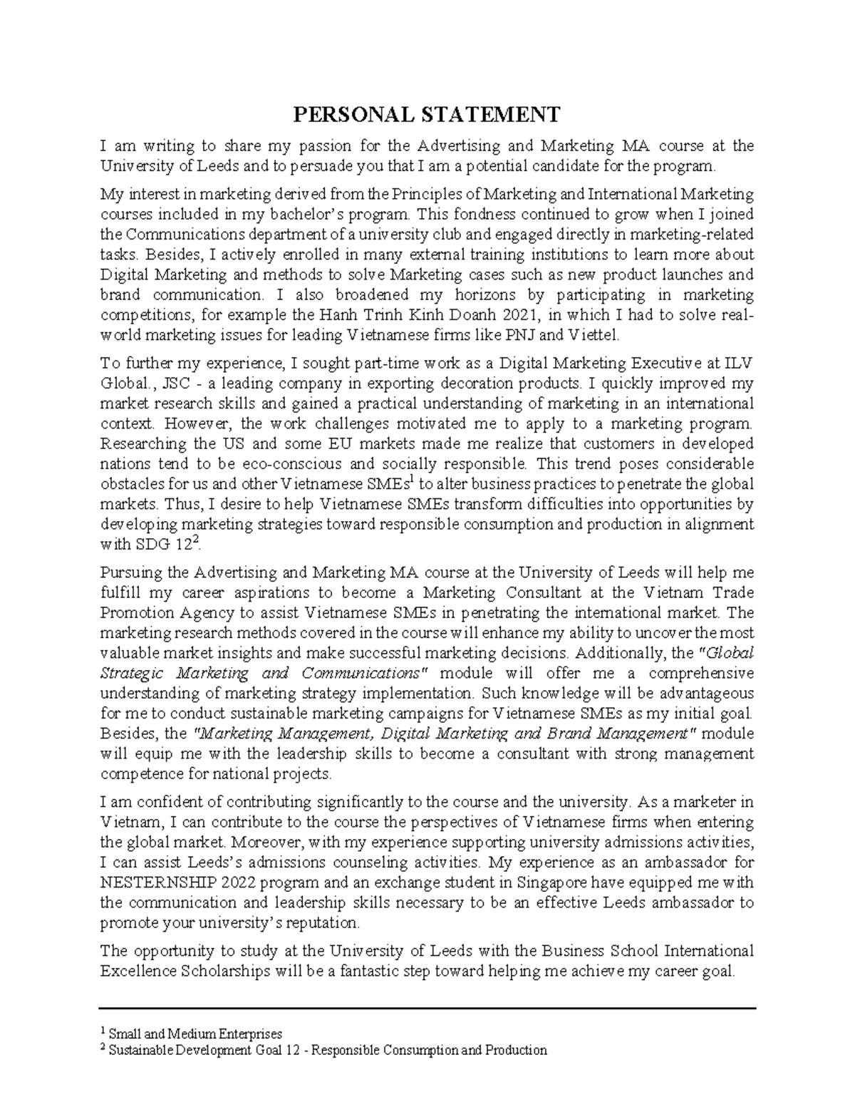 Personal Statement - hi this is my doc - 1 Small and Medium Enterprises ...