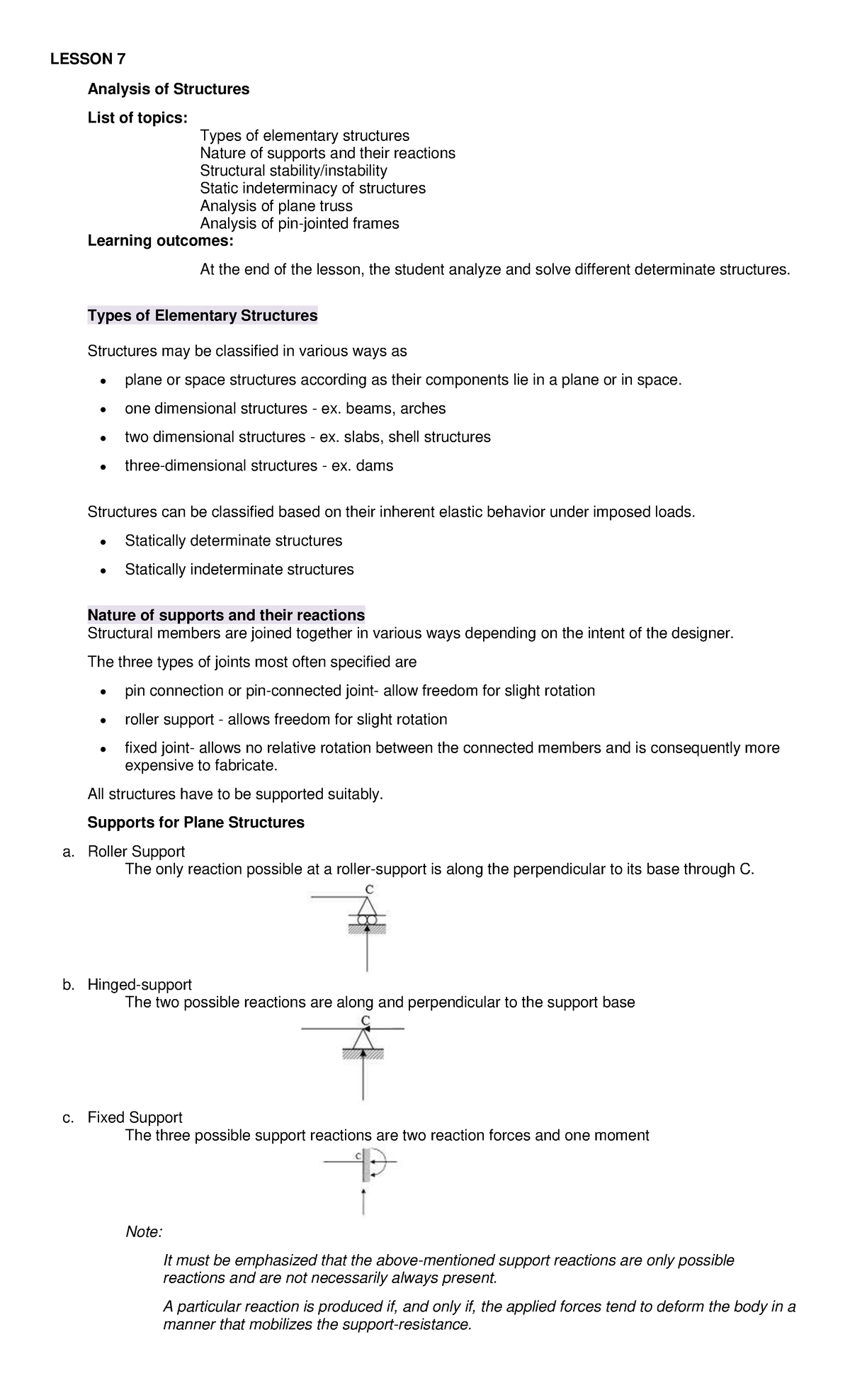Starib 1 Lesson 7 - for grades - LESSON 7 Analysis of Structures List of topics: Types of ...