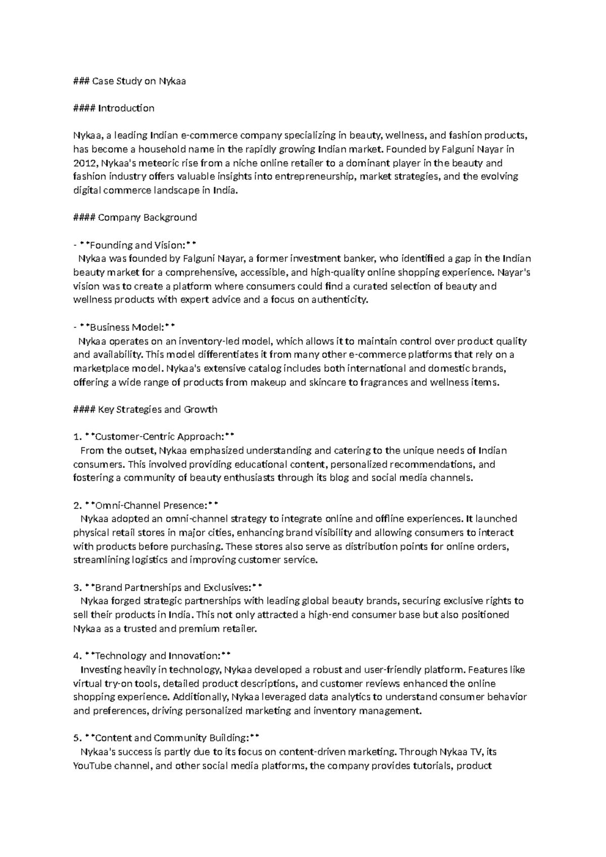 Case Study: Nykaa - Insights on E-Commerce and Growth Strategies - Studocu