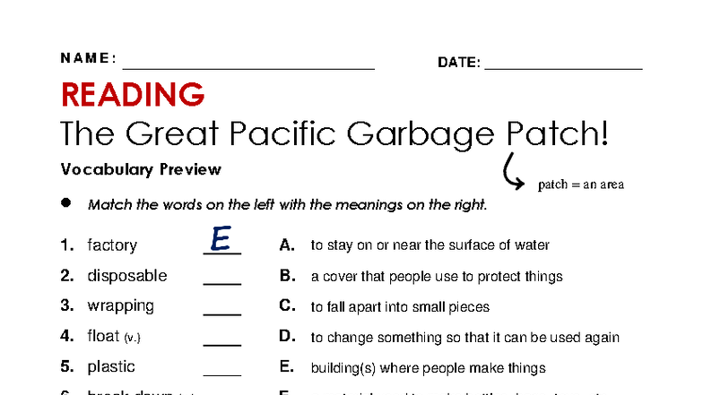 Pacific Material: Vocabulary & Reading on The Great Pacific Garbage ...