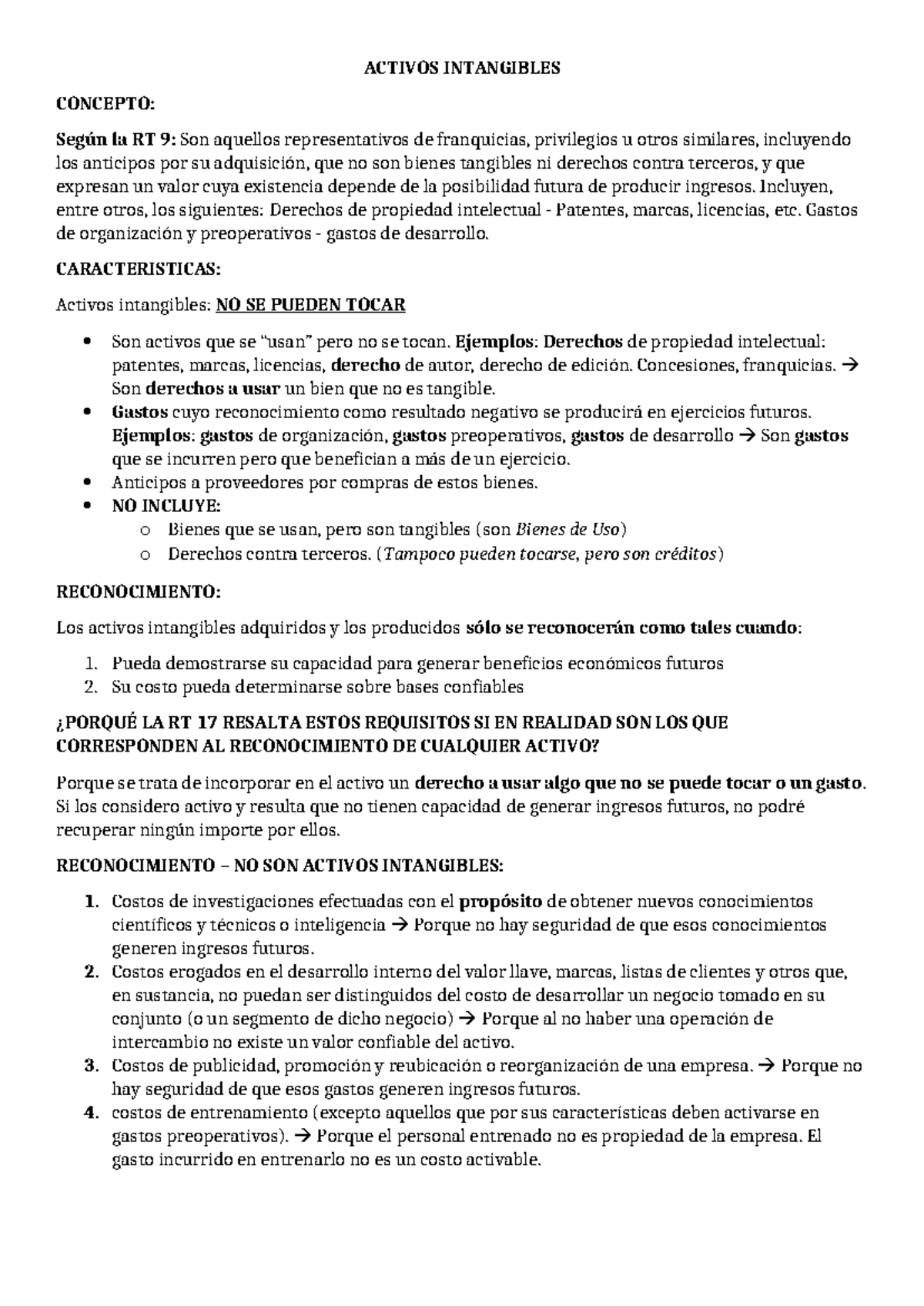 Resumen de Activos Intangibles - RT 9 y RT 17 - Studocu