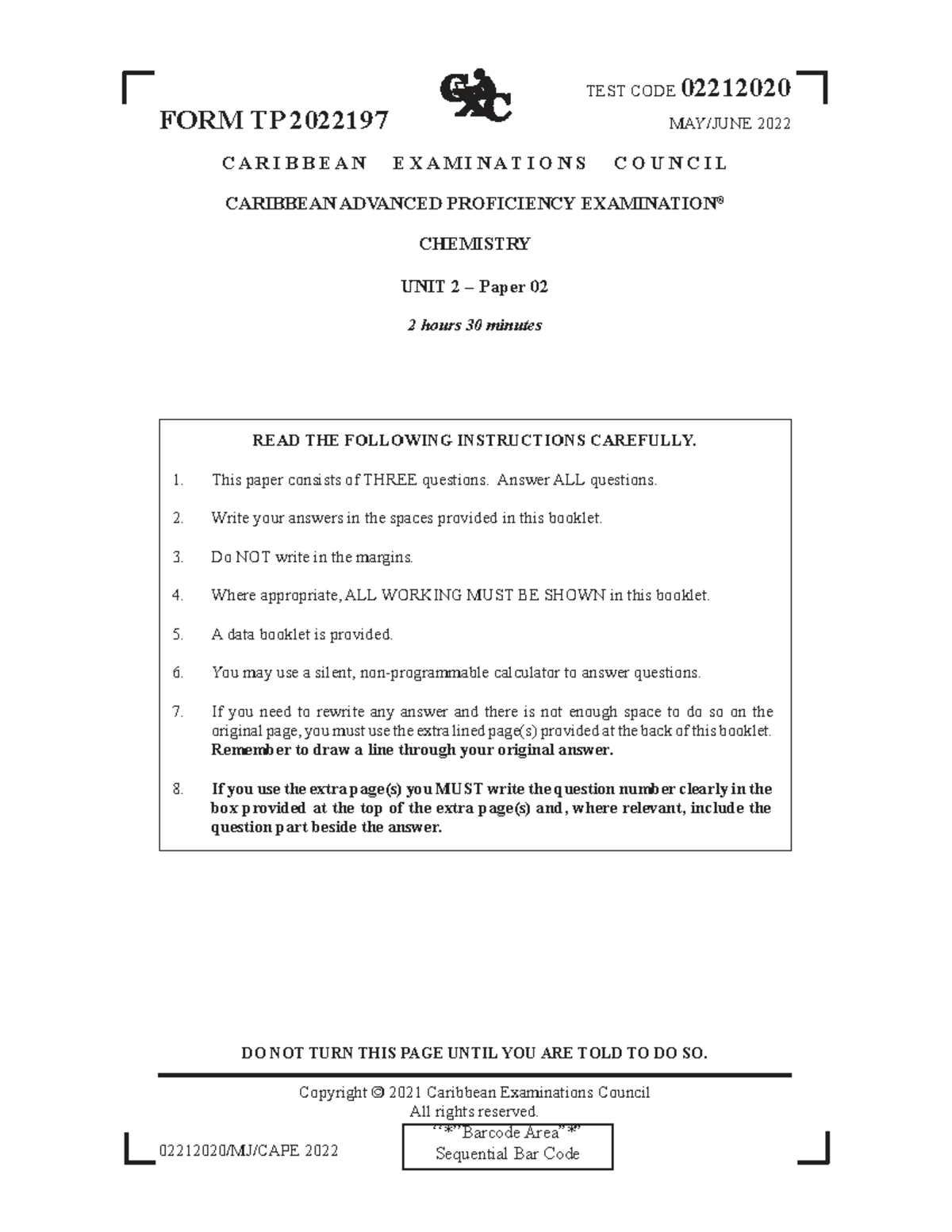 Chem 2022 - Chemistry Paper 2 Unit 2 Examination Guide - Studocu