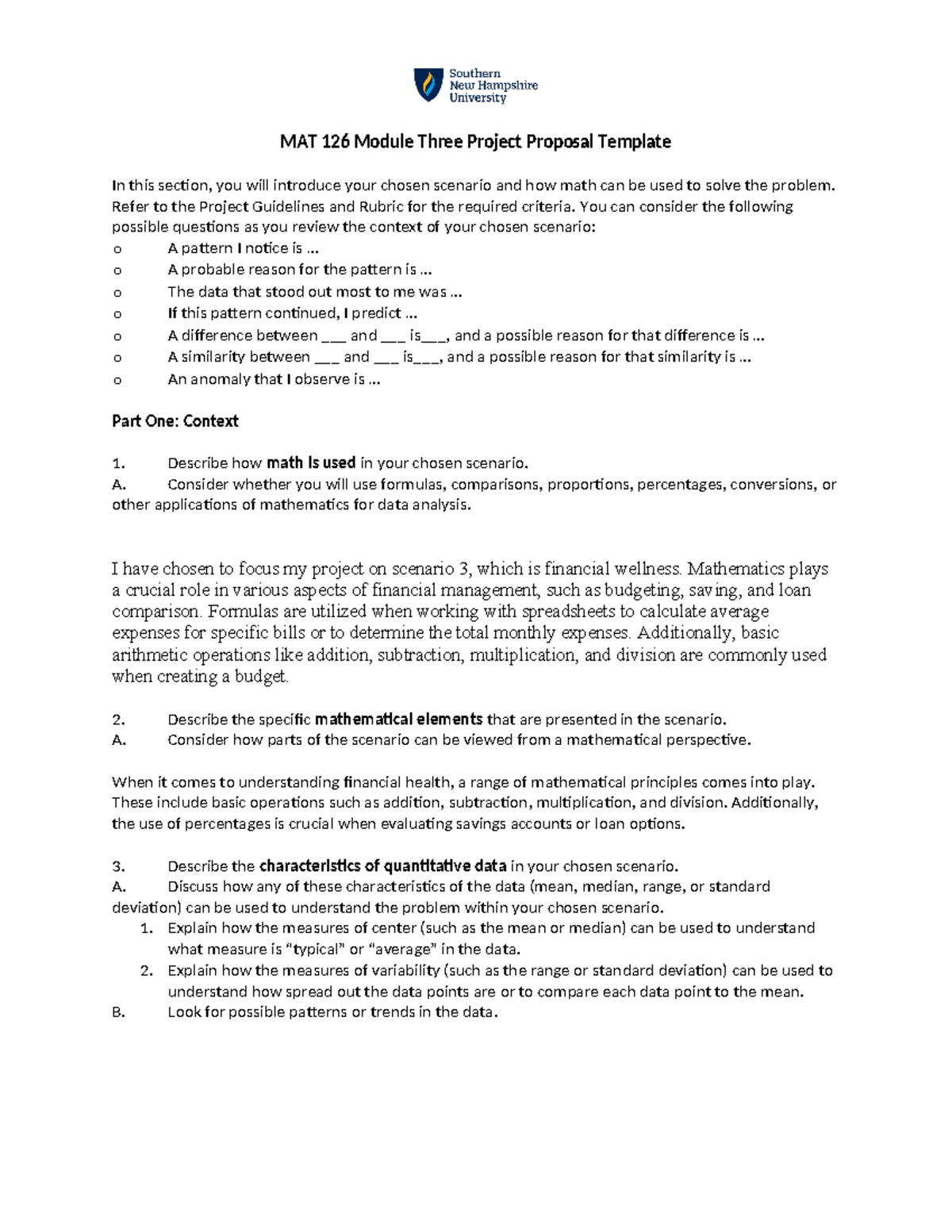 MAT 126 Module Three - Financial Wellness Project Proposal Template ...