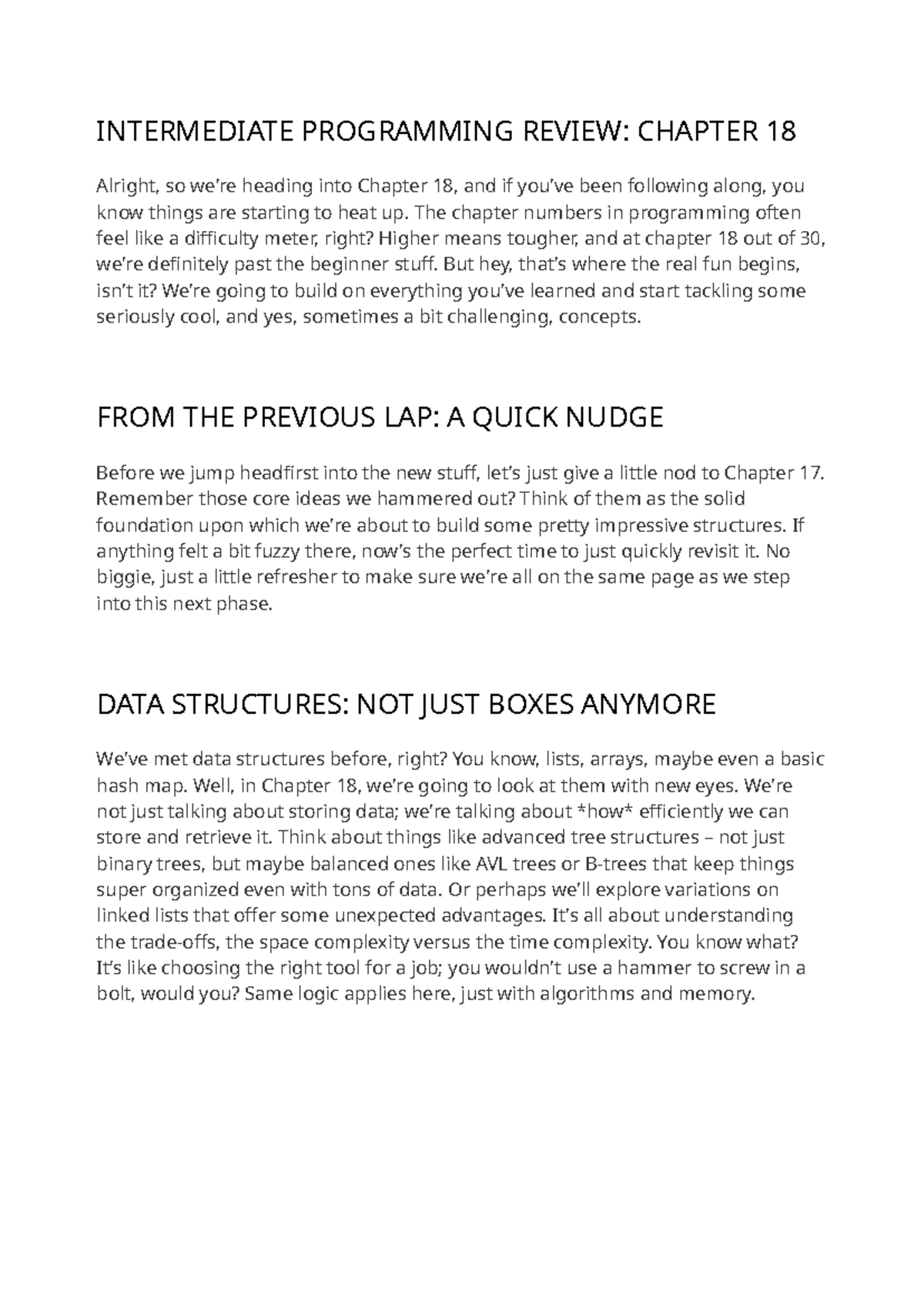 INTERMEDIATE PROGRAMMING REVIEW: CHAPTER 18 OVERVIEW - Studocu
