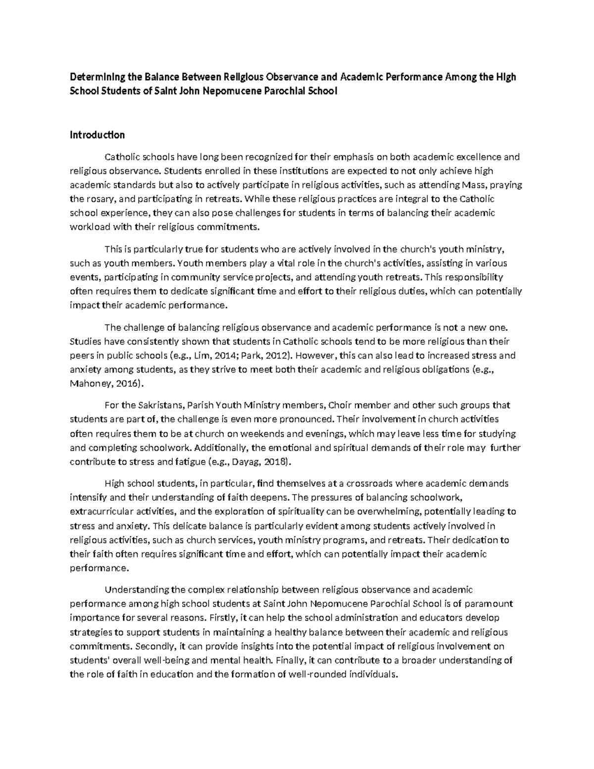 Research-Intro - Determining the Balance Between Religious Observance ...