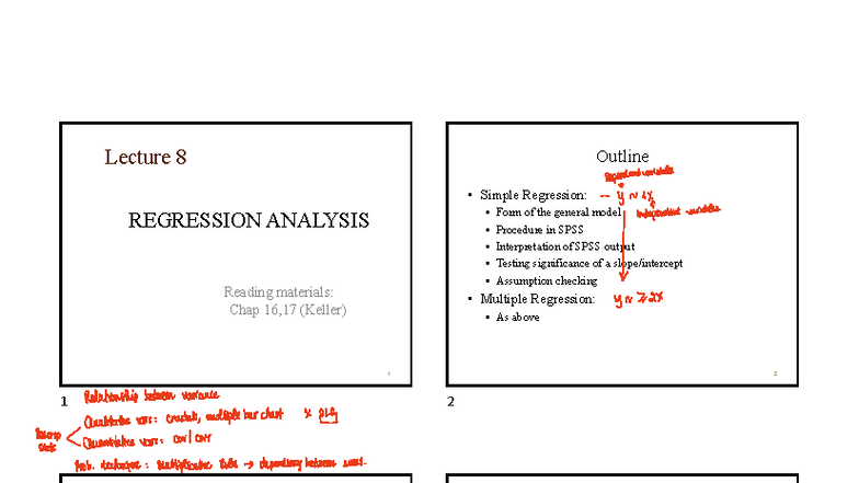 Lecture 8: Simple & Multiple Regression Analysis (Stat 101) - Studocu