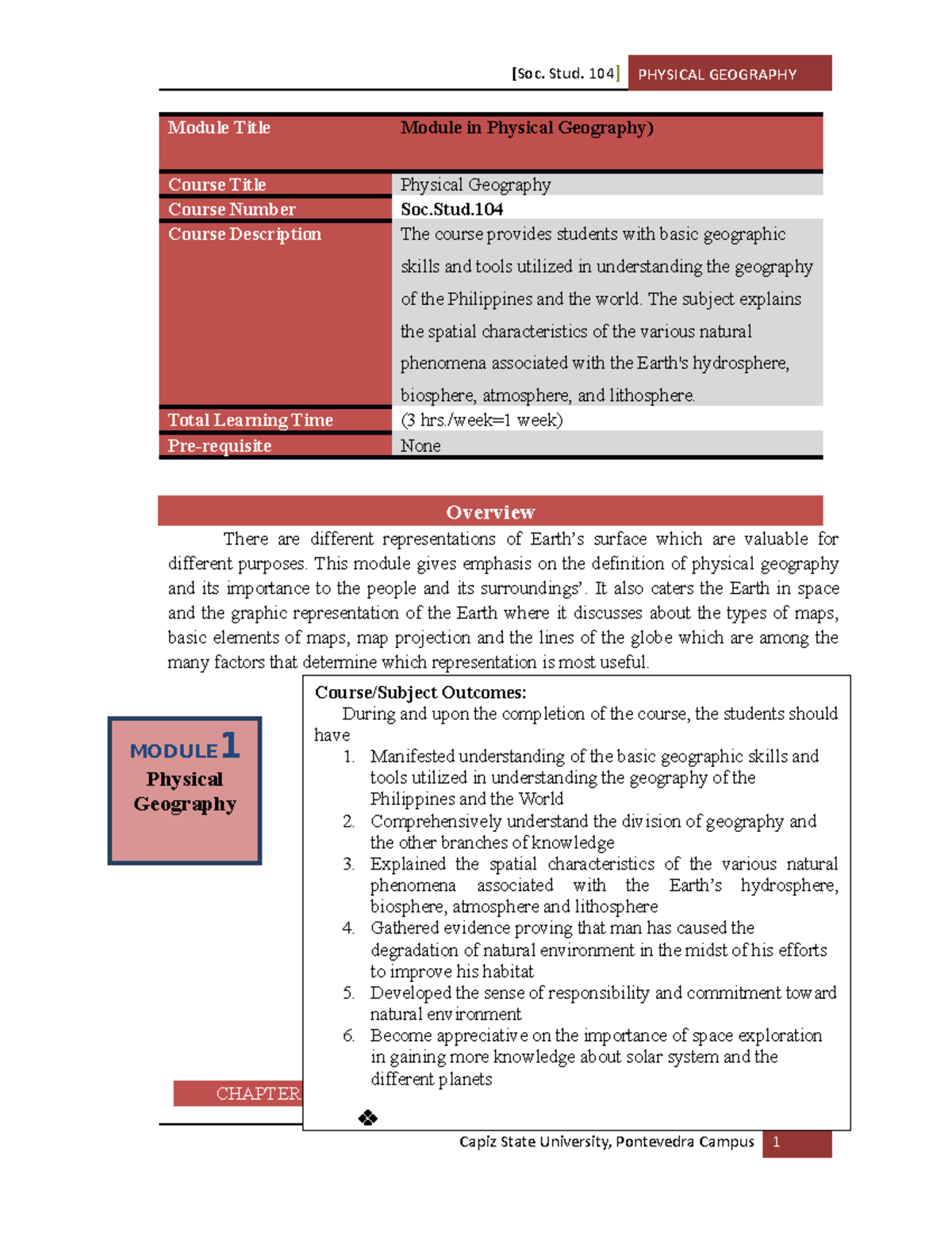 Module-1-geography - Module Title Module in Physical Geography) Course ...