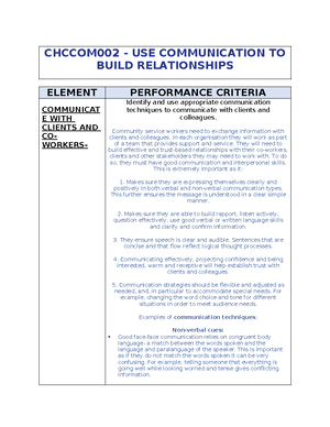 Chccom 002- Use communication to build relationships - CHCCOM002: Use Communication To Build ...