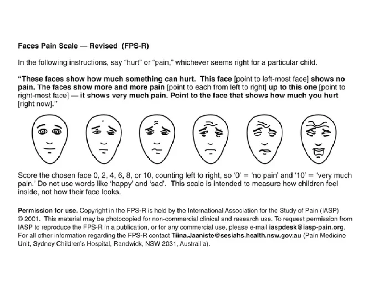 Faces Pain Scale Revised - Lab Instructions for Children - Studocu