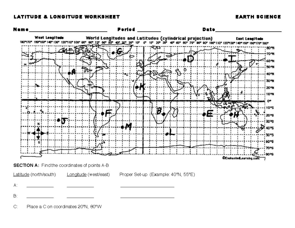 LATITUDE LONGITUDE WORKSHEET: Coordinate Finding Exercise - Studocu