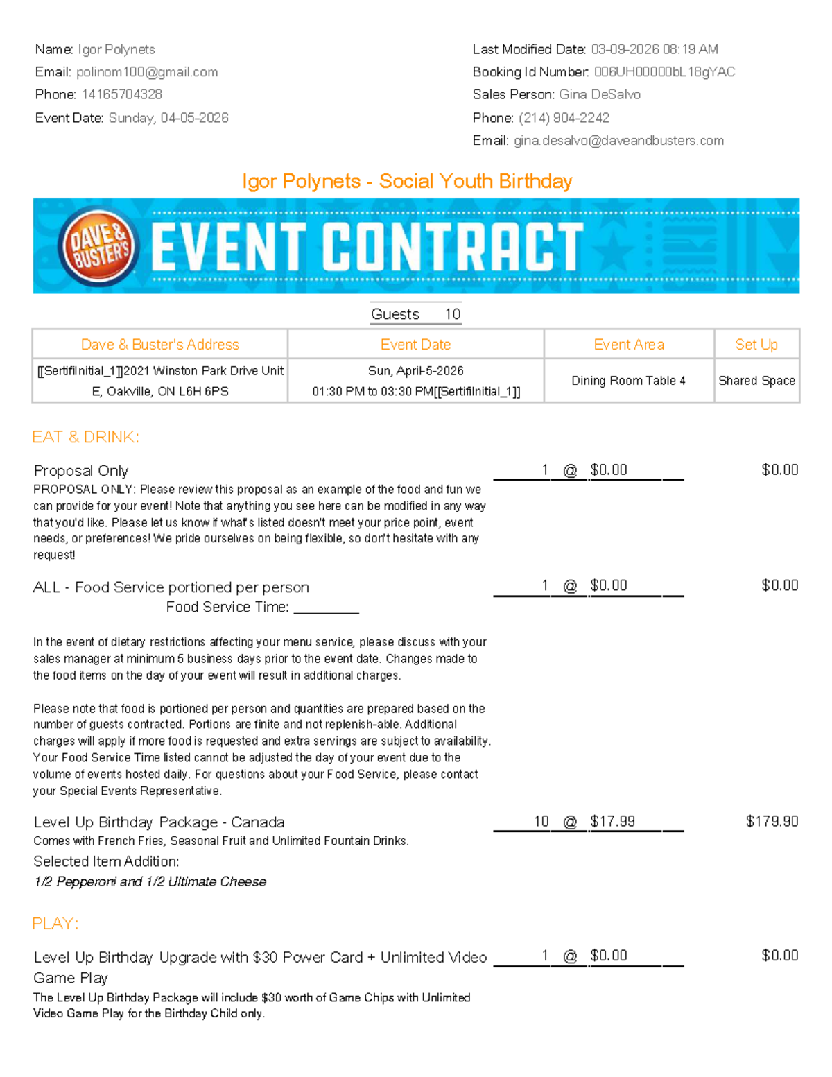 Dave & Buster's Birthday Event Contract - Igor Polynets - Studocu